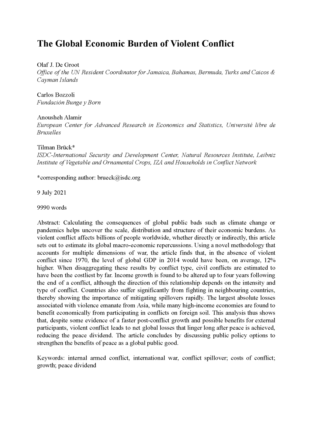 The Economic Burden of Violent Conflict – ISDC