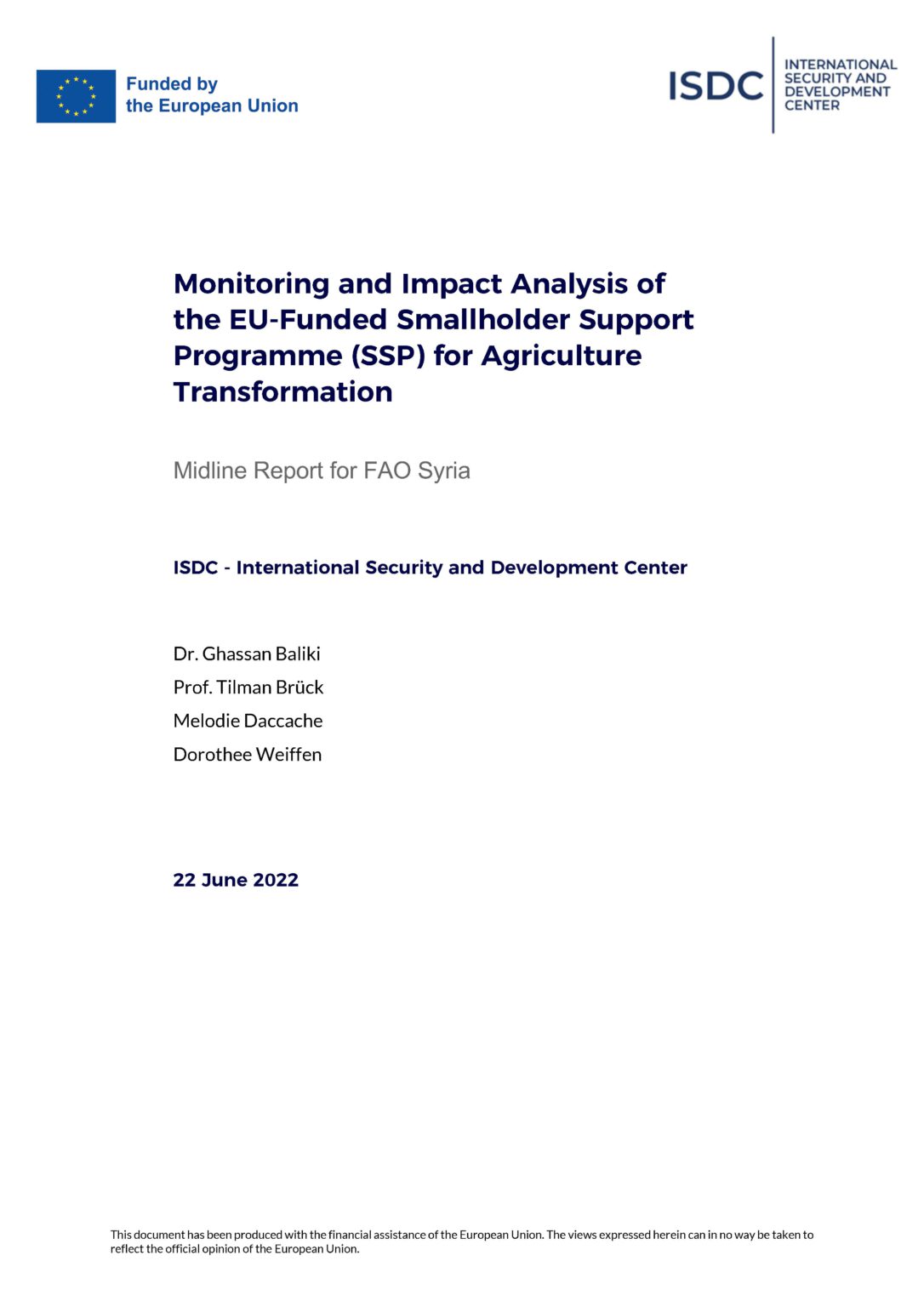 Monitoring and Impact Analysis of the EU-Funded Smallholder Support Programme (SSP) for ...