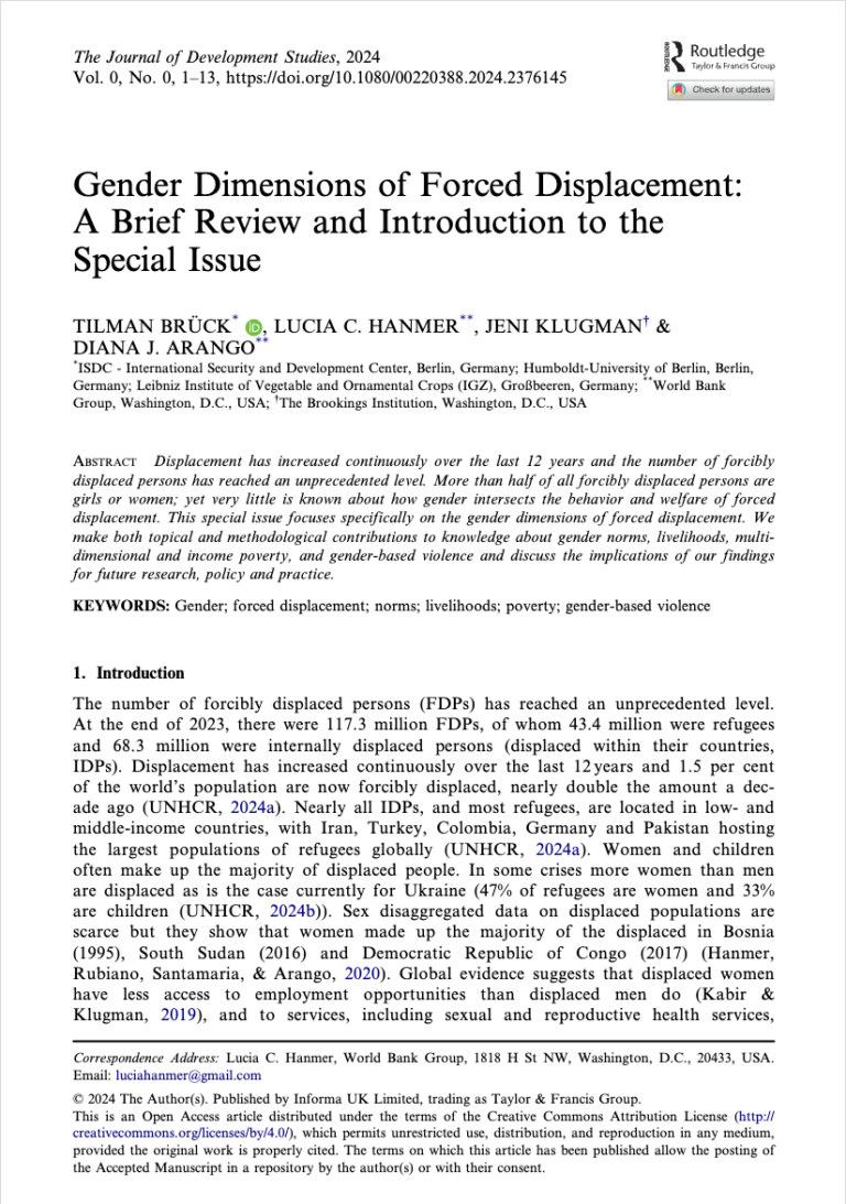 Gender Dimensions of Forced Displacement: A Brief Review and ...