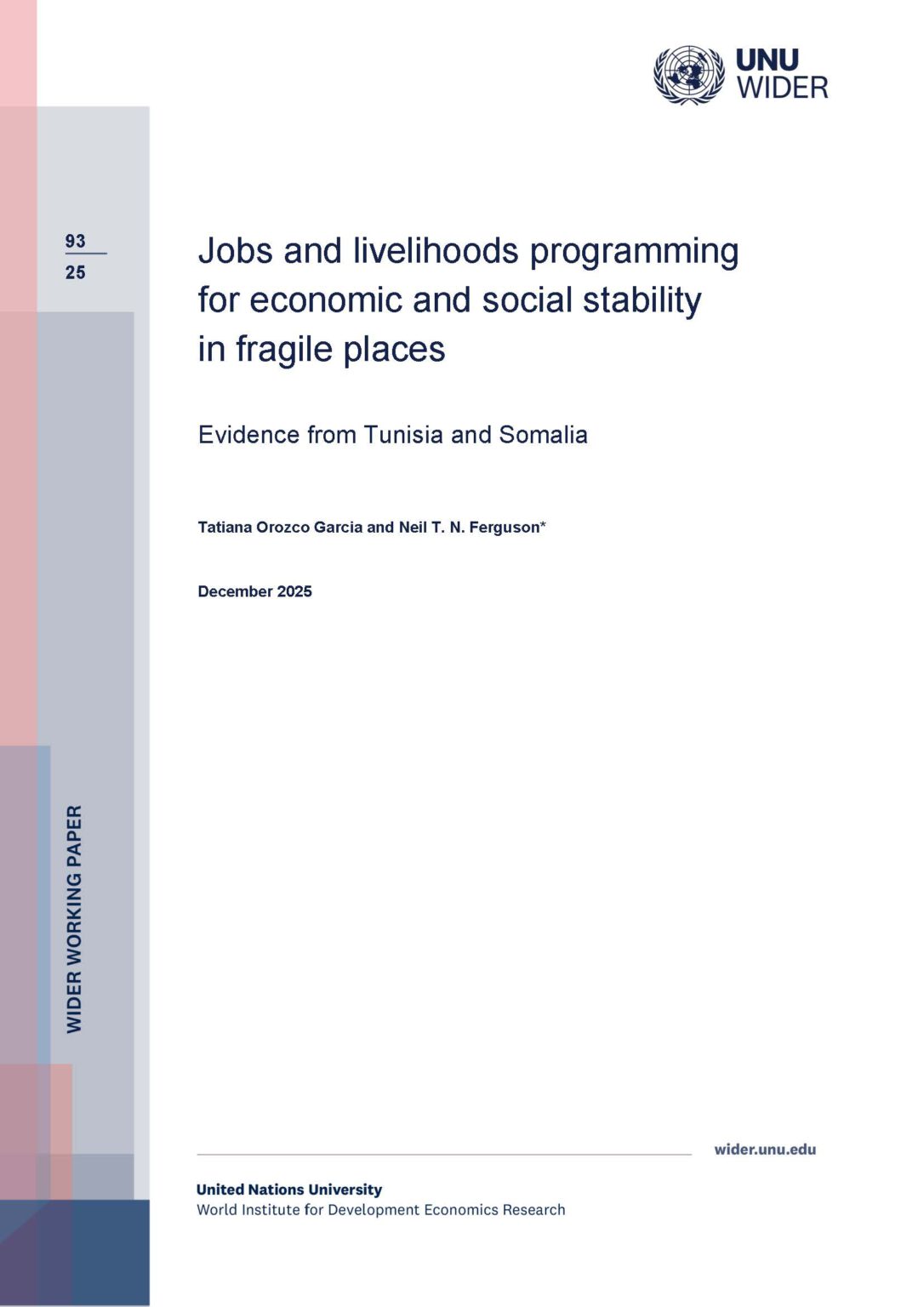 Jobs and livelihoods programming for economic and social stability in ...